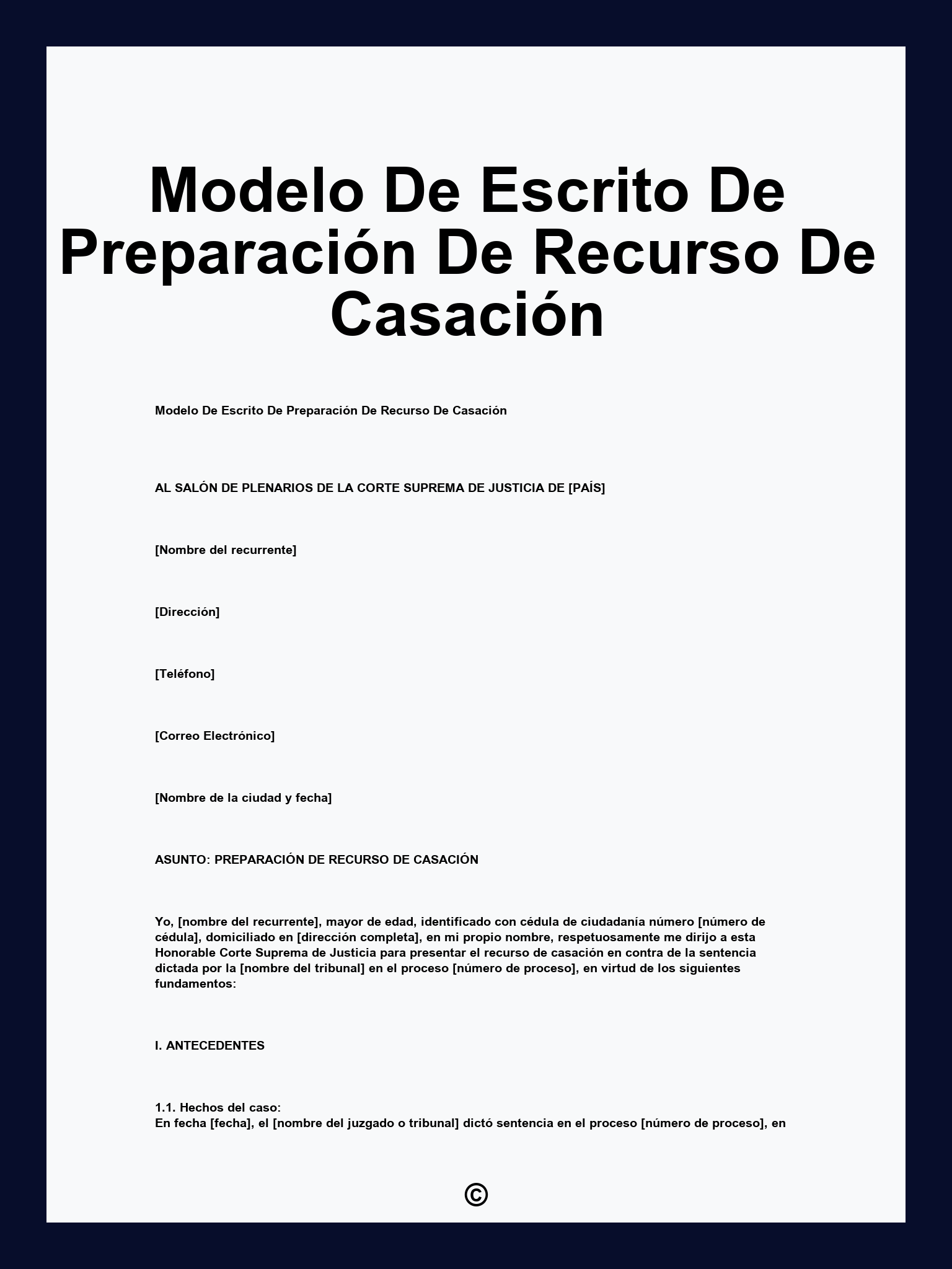 Modelo De Escrito De Preparación De Recurso De Casación