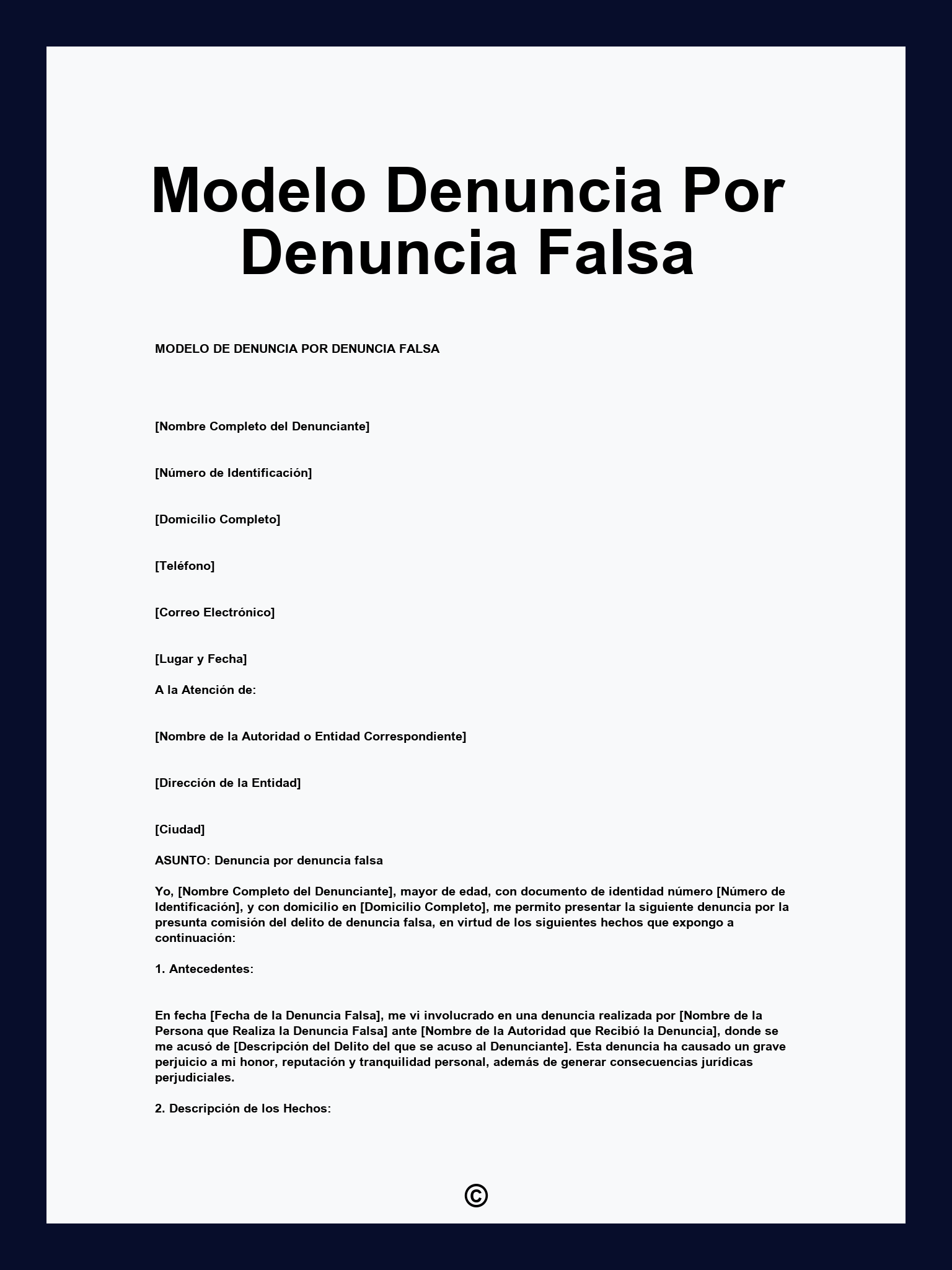 Modelo Denuncia Por Denuncia Falsa